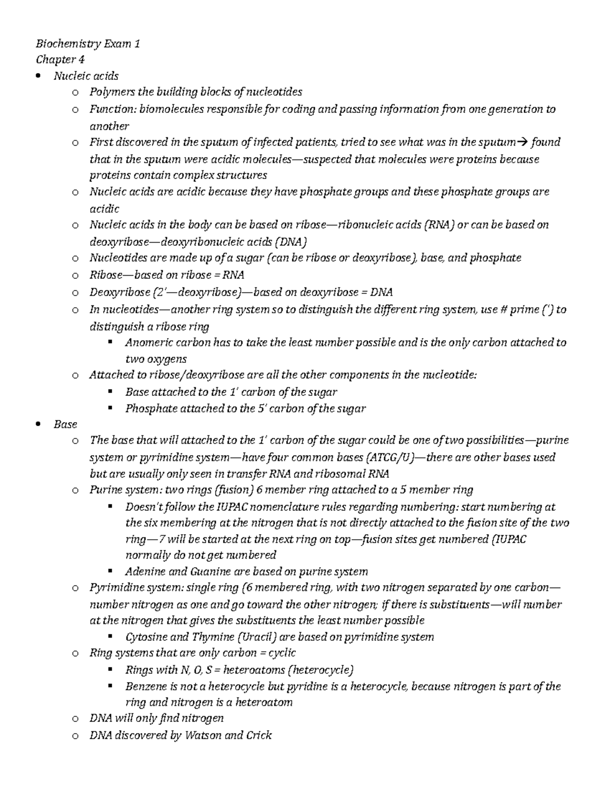 Biochemistry II Exam 1 - Gracz's Biochem 2Exam1Outline - Biochemistry ...