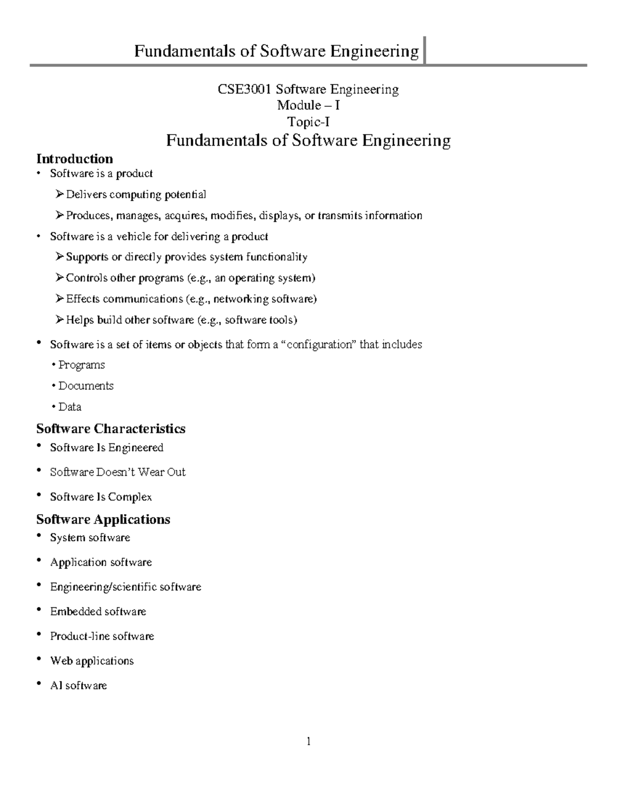 3 Introduction 03 01 2024 - CSE3001 Software Engineering Module – I ...