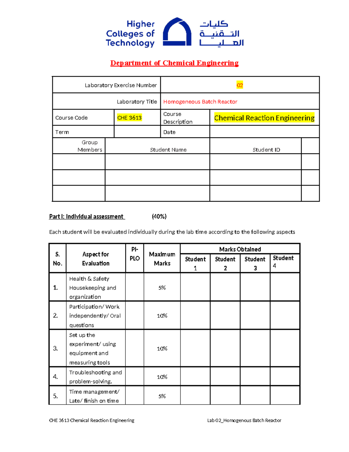 Lab 2 Batch reactor(1) 2 - Department of Chemical Engineering ...