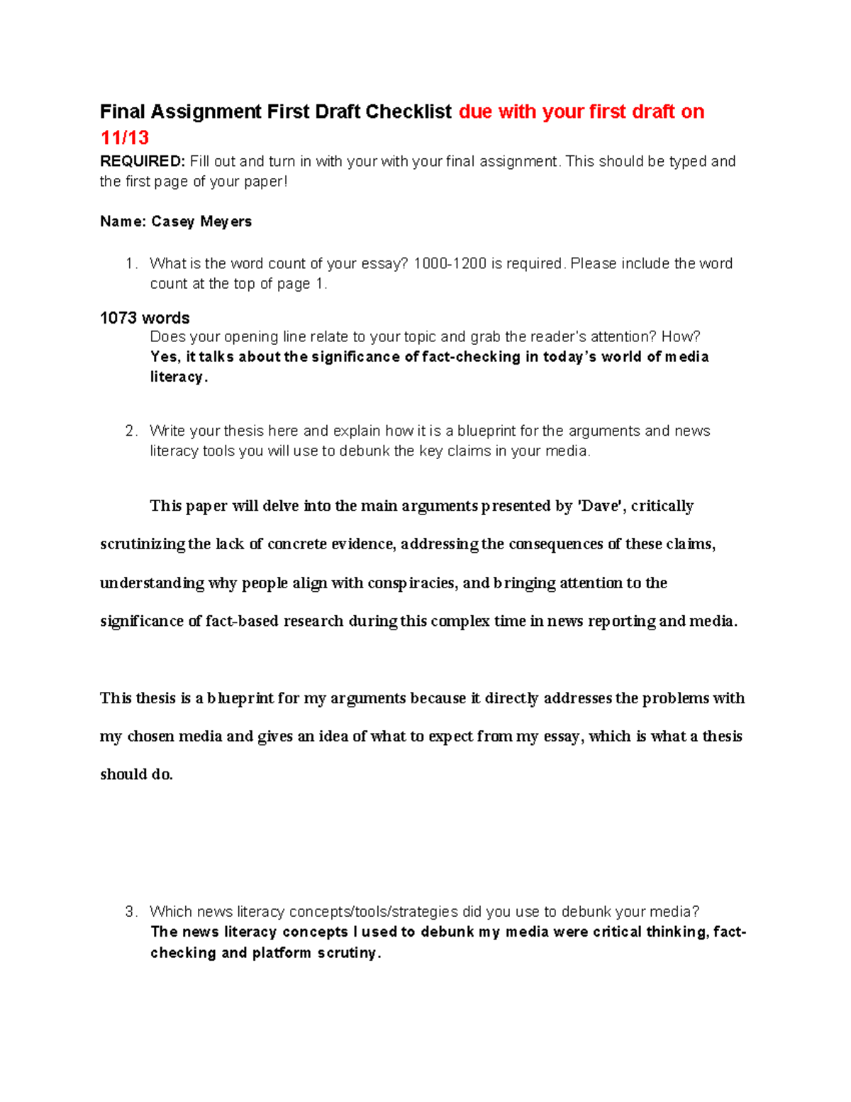 Casey Meyers - Final Assignment Checklist First Draft - Final ...