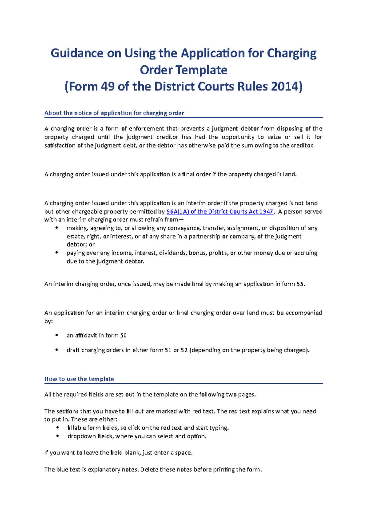 Form49 application for charging order - Guidance on Using the ...