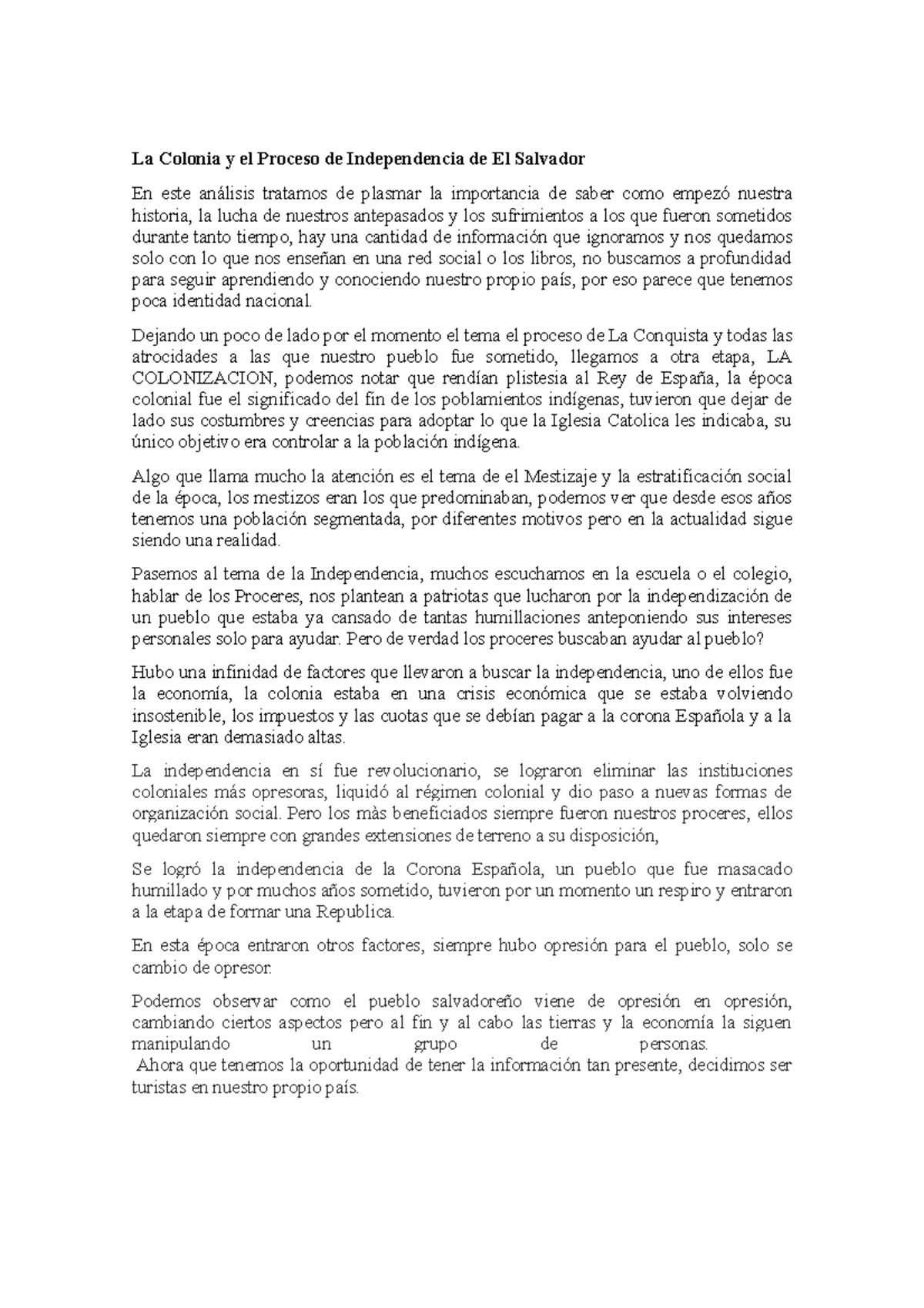 La Colonia y el Proceso de Independencia de El Salvador - Sociedad de ...