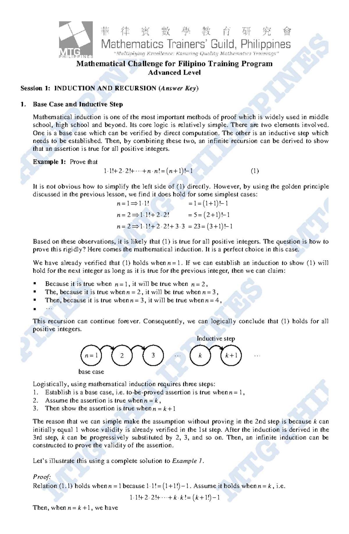Mcfktp Adv L S1 AK Induction AND Recursion - Mathematical Challenge for Filipino Training ...