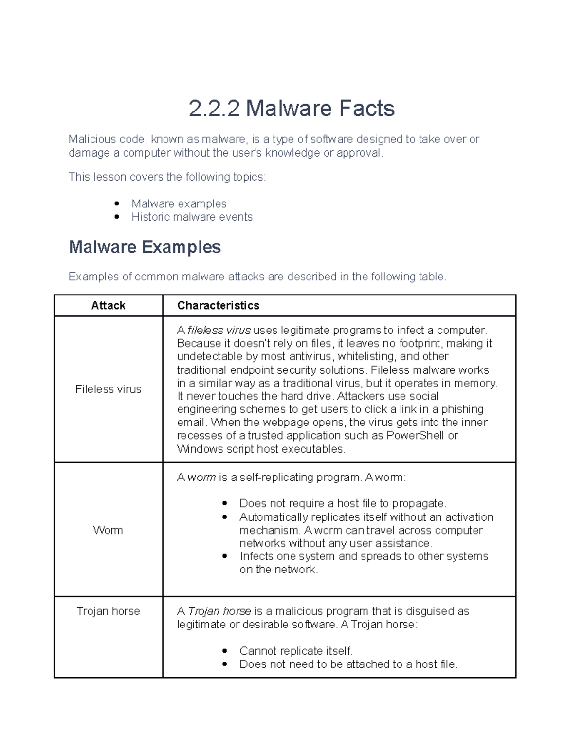 2.2.2 Malware Facts - Notes - 2.2 Malware Facts Malicious code, known ...