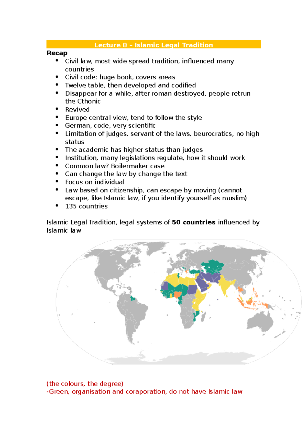 2022 Comparative Law Notes (Lecture 8) - Lecture 8 – Islamic Legal ...