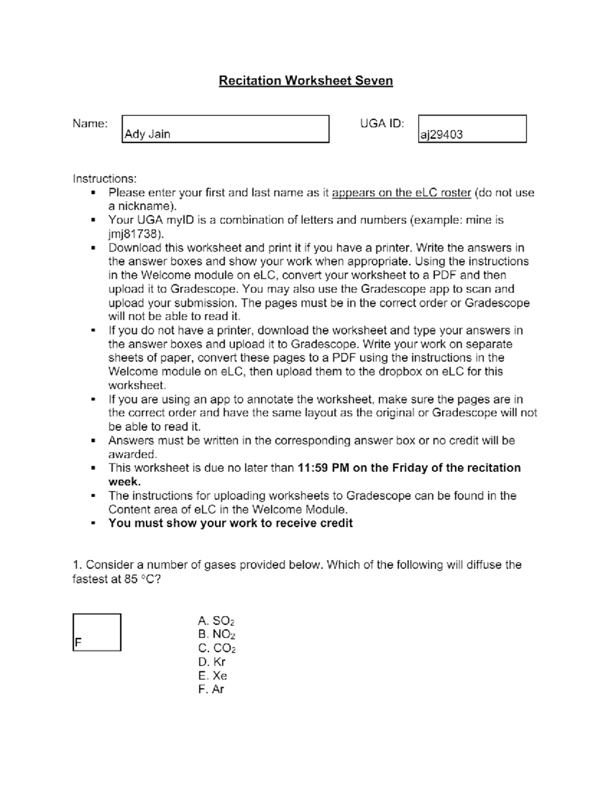 Recitation #7 - CHEM 1211 - Studocu