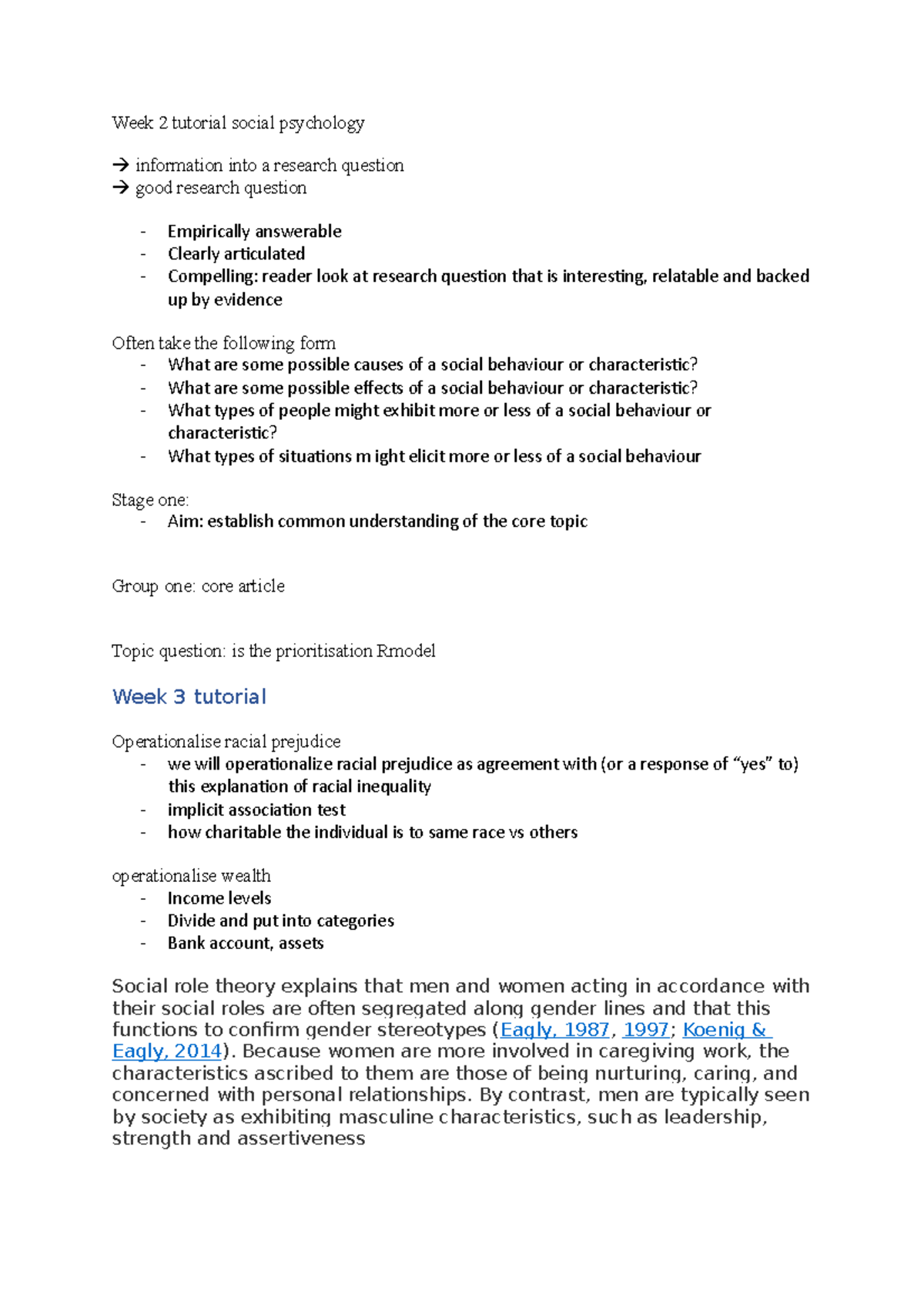Week 2 tutorial social psychology - Week 2 tutorial social psychology ...