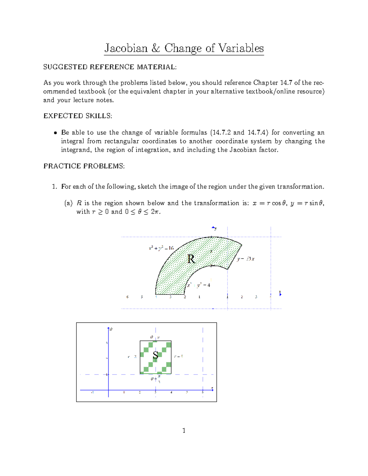 Homework 14 - Jacobian & Change of Variables SUGGESTED REFERENCE ...