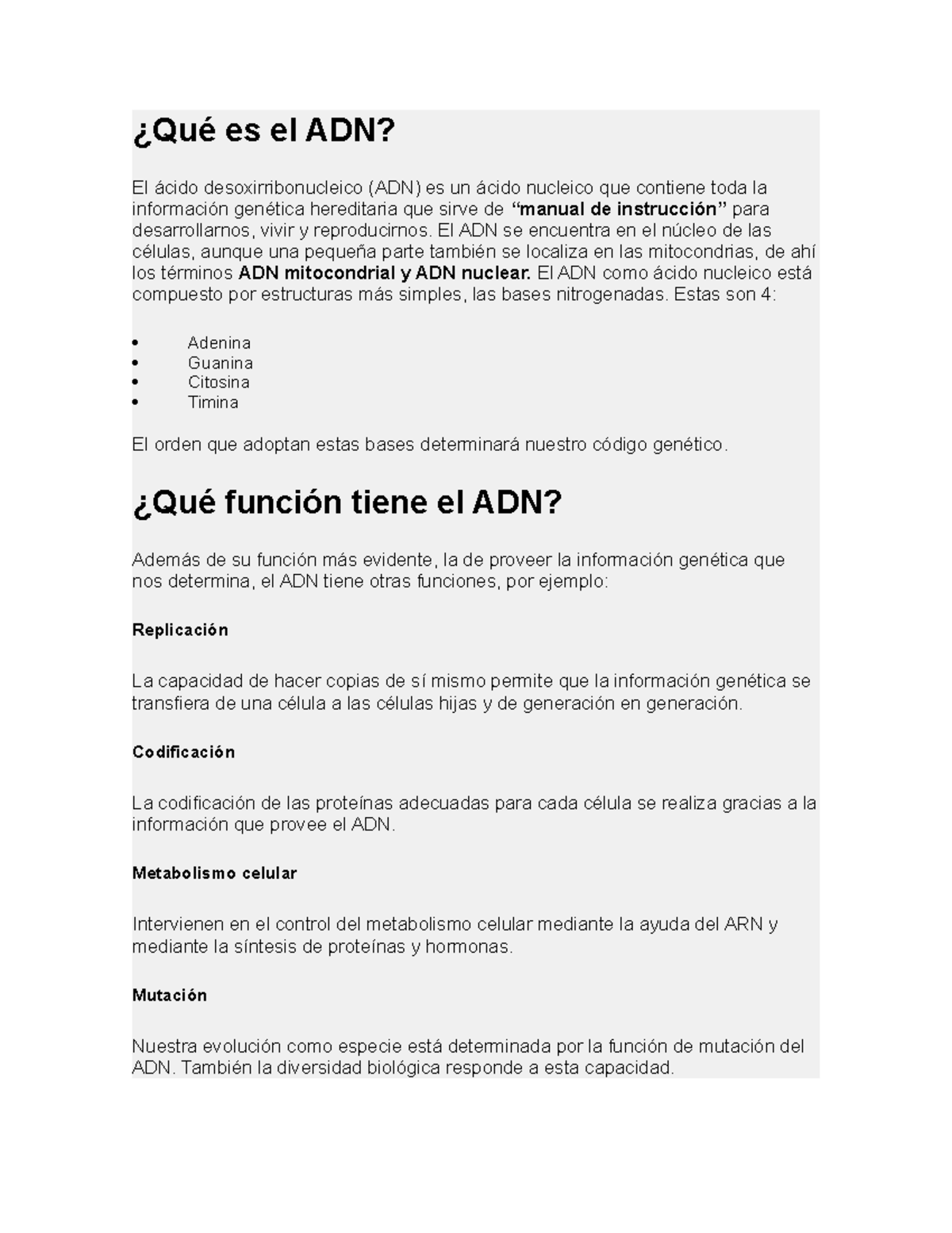 Qué es el ADN - ¿Qué es el ADN? El ácido desoxirribonucleico (ADN) es ...