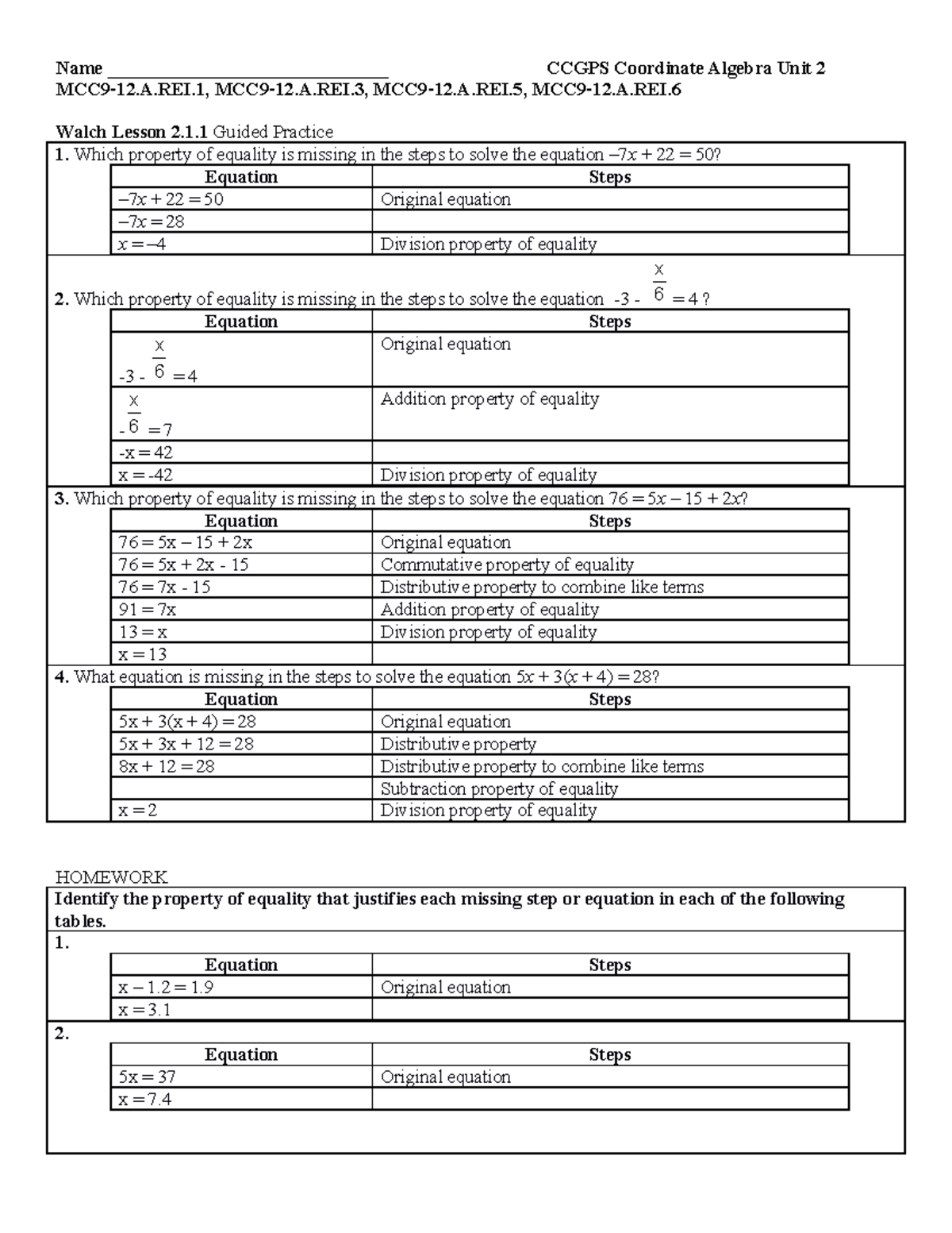 U2hw5 - Answrr - Name ______________________________ CCGPS Coordinate ...