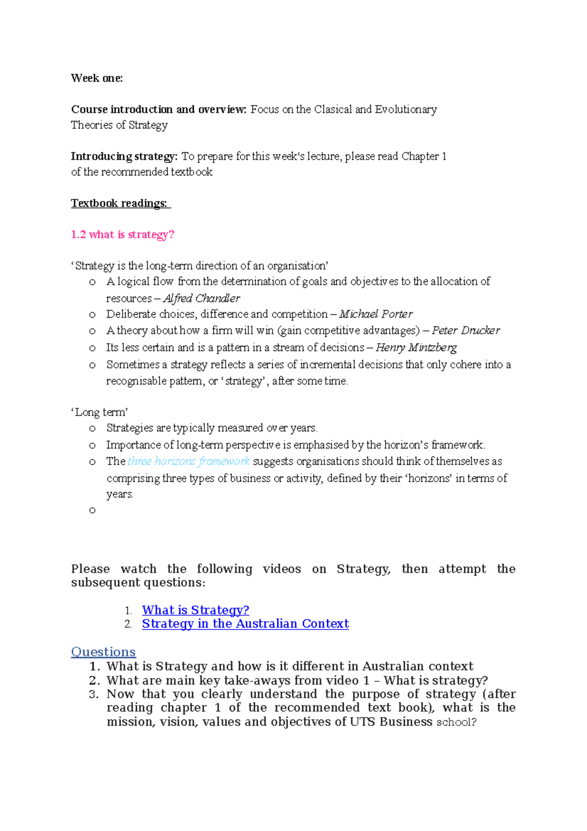 Week one - Week one into sumarry - Week one: Course introduction and ...