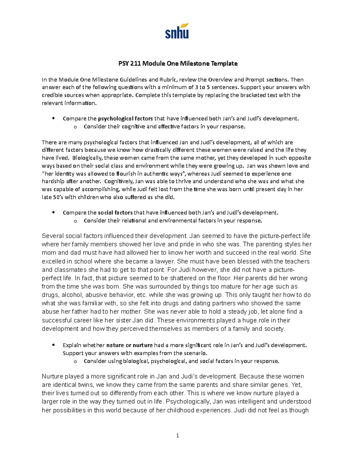 PSY 211 Module One Milestone - Then answer each of the following ...