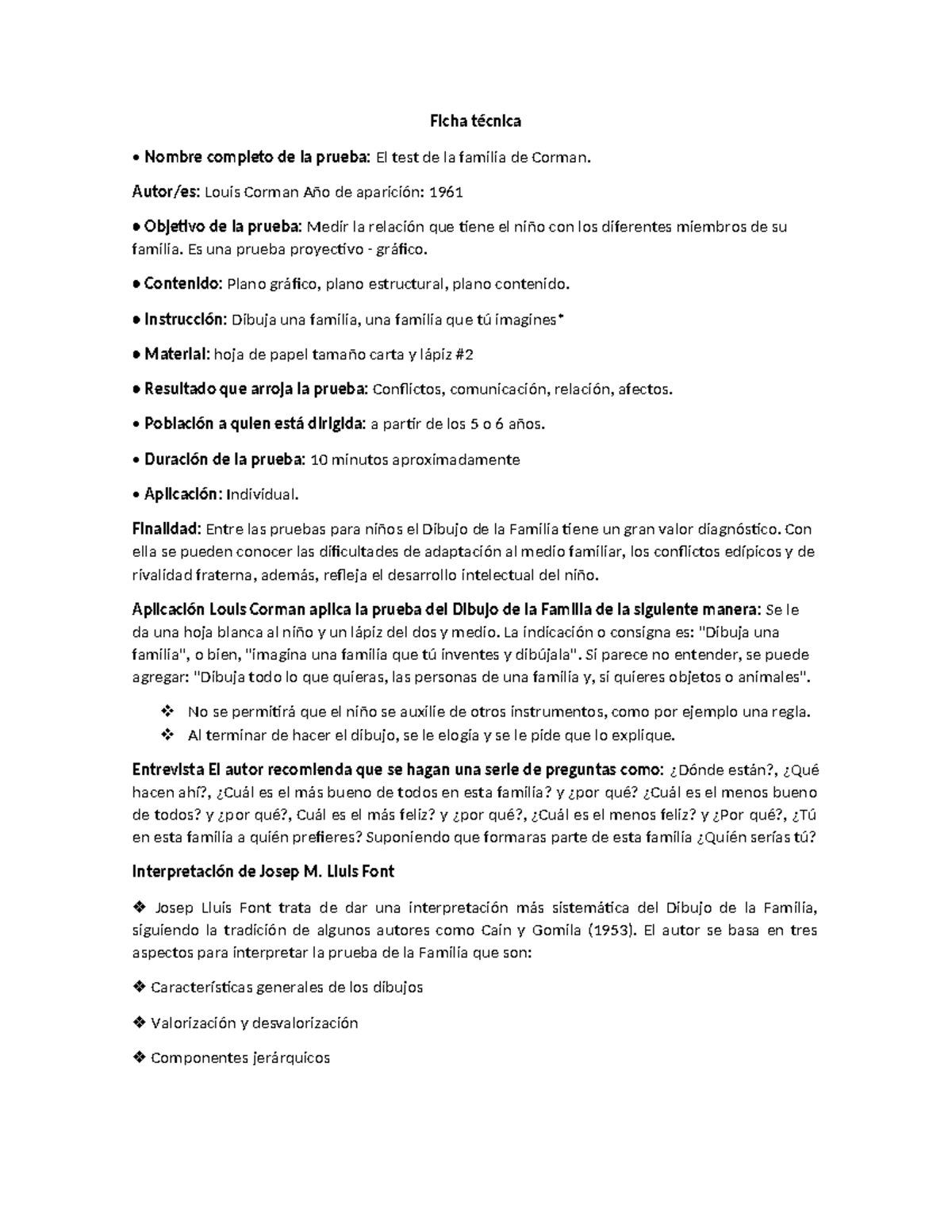 Ficha técnica del test de la Familia - Ficha técnica Nombre completo de ...