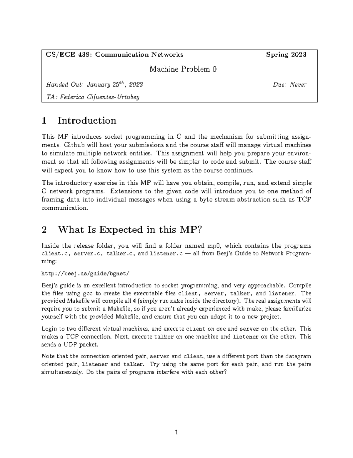 Mp0 cs438 - MP0 - CS/ECE 438: Communication Networks Spring 2023 ...