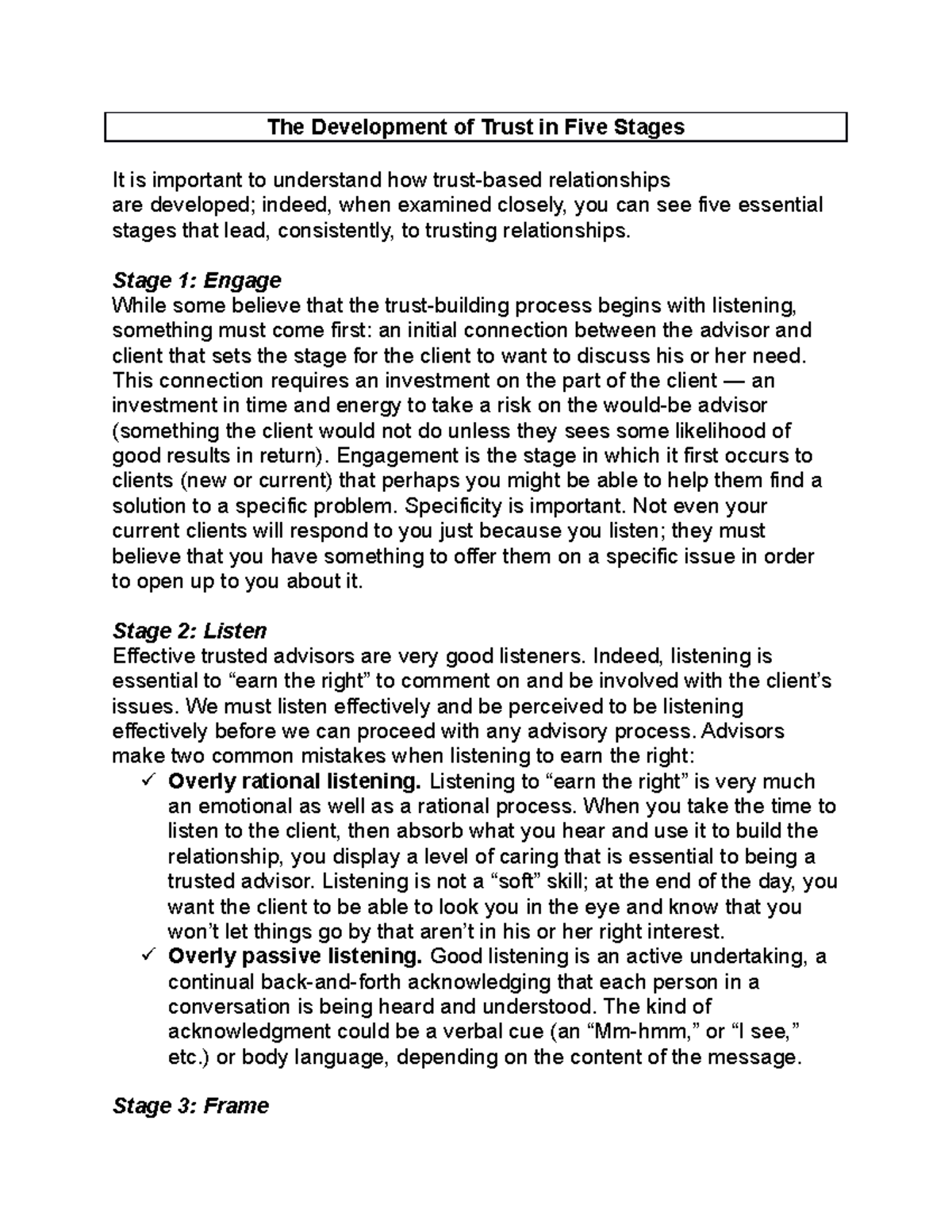 The Development of Trust in 5 stages - The Development of Trust in Five ...