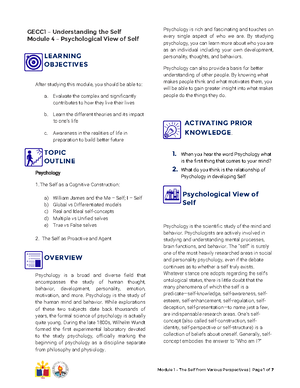 Understanding the Self Module 4 - LEARNING OBJECTIVES After studying ...