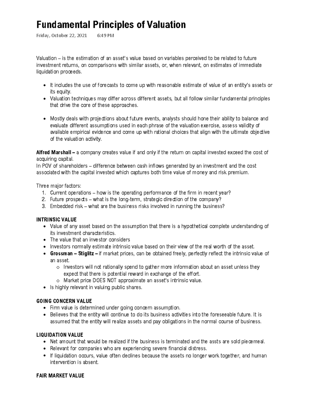 Fundamentals of Valuation - Valuation – is the estimation of an asset's ...