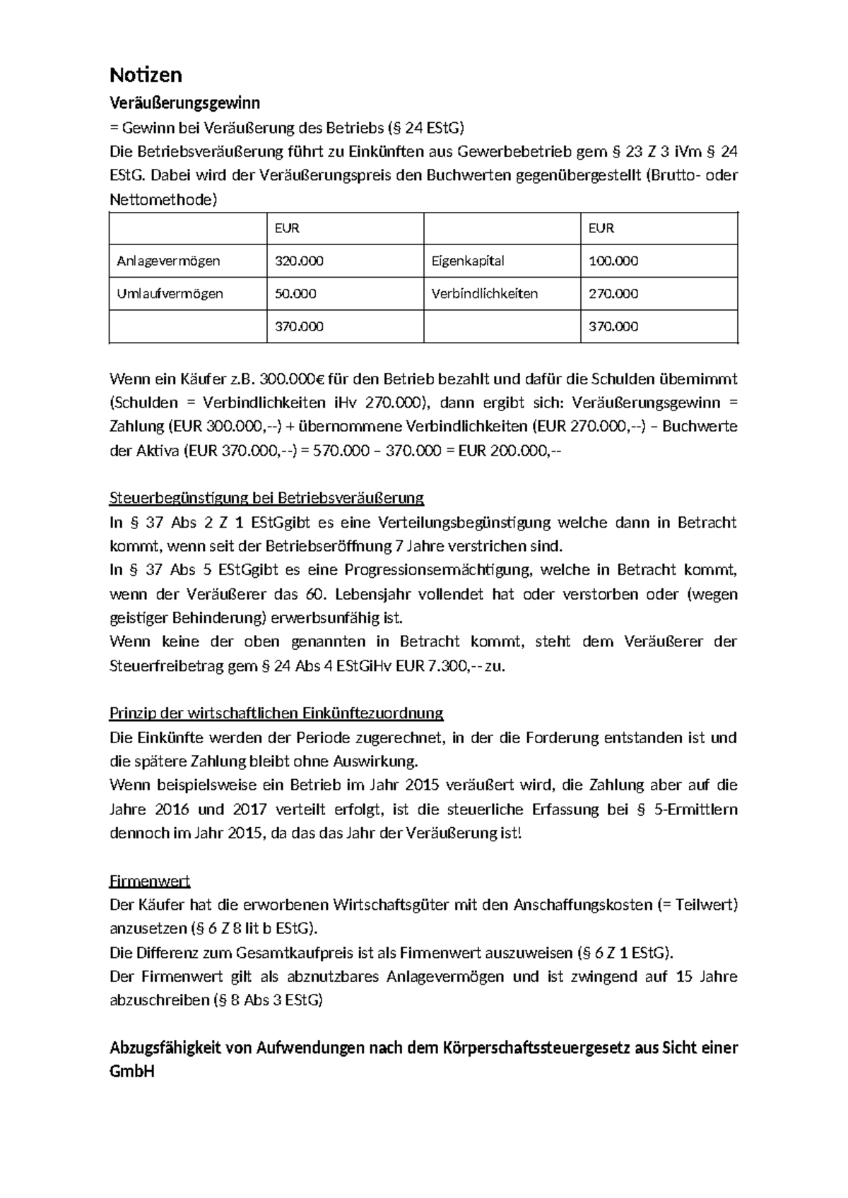 Übungsbeispiele - Notizen Veräußerungsgewinn = Gewinn bei Veräußerung ...