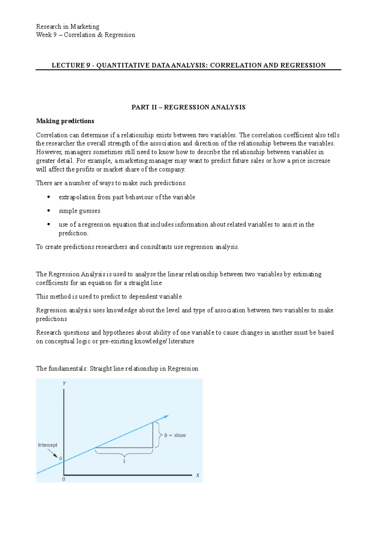 Week 9 - Correlation and Regression - Week 9 – Correlation & Regression ...
