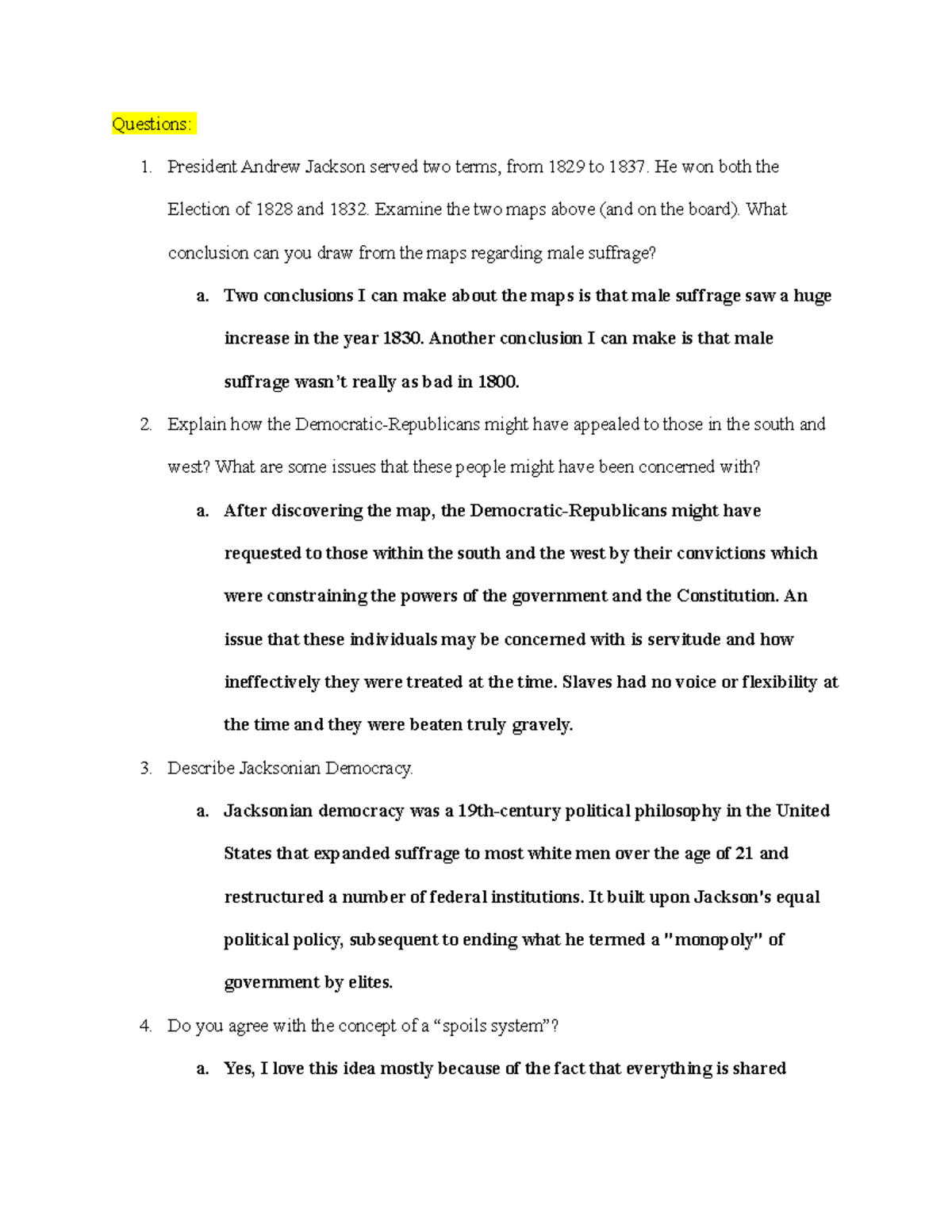 Jacksonian Democracy and the Spoils System activity - Questions: 1 ...