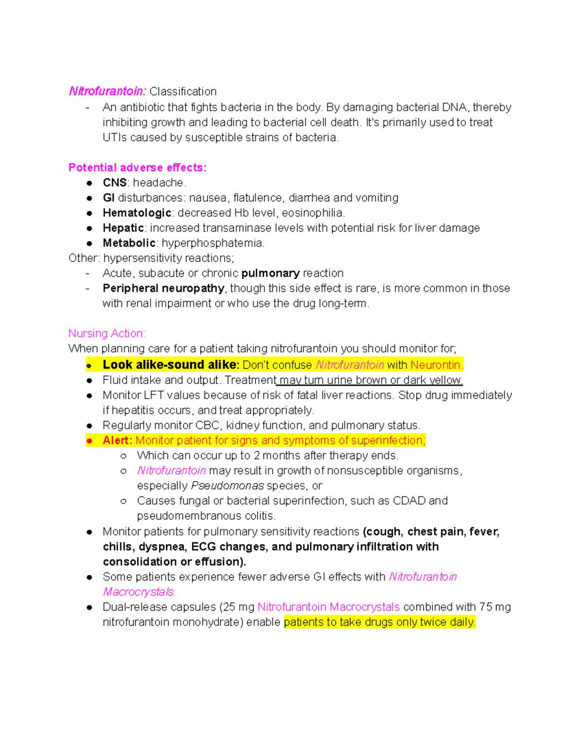 Nitrofurantoin medication - Nitrofurantoin: Classification An ...