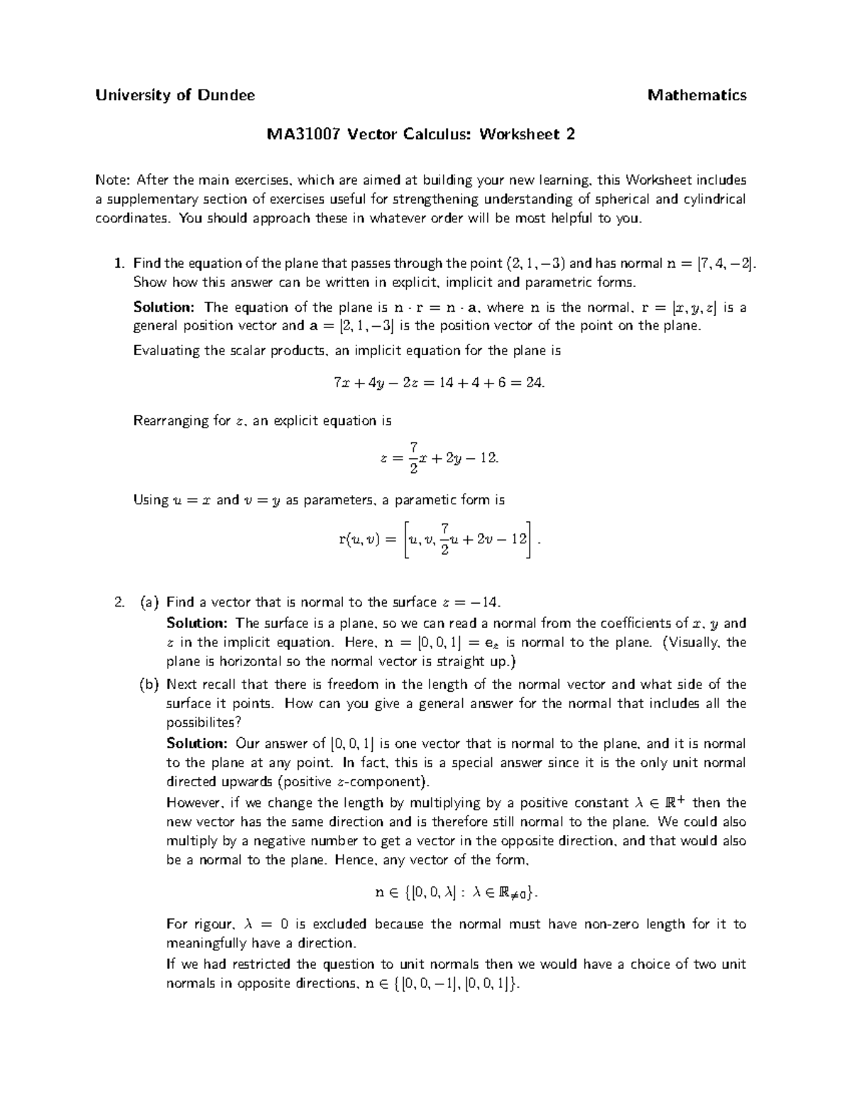 Worksheet 2 - wsheet2 sol - University of Dundee Mathematics MA31007 ...
