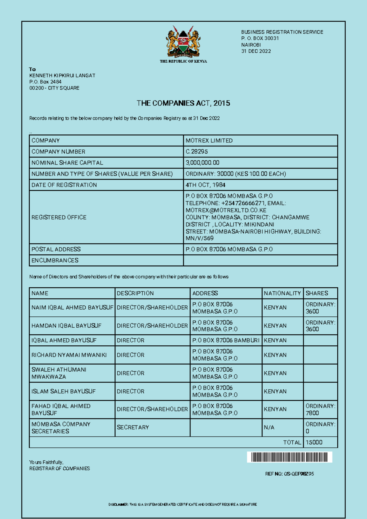 OS-QEF98Z95-Company Search CR12 - BUSINESS REGISTRATION SERVICE P. O ...
