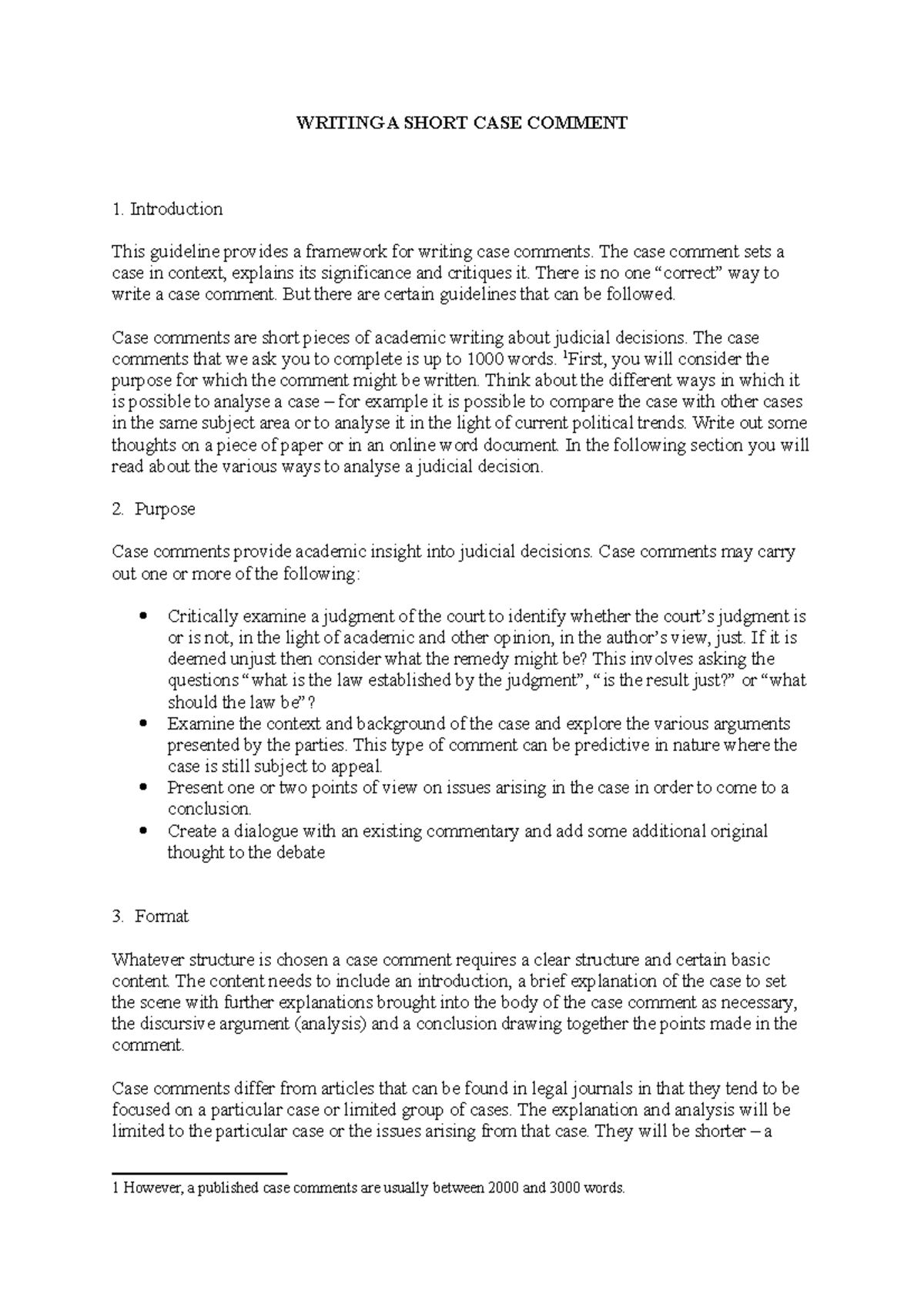 Guidance Writing A Short CASE Comment - WRITING A SHORT CASE COMMENT ...