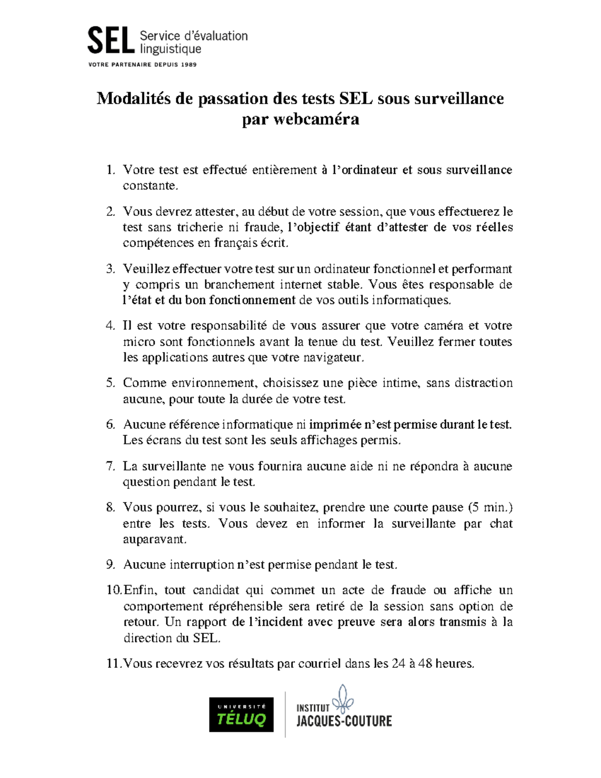 Tests SEL - LIN1002 - Modalités de passation des tests SEL sous ...