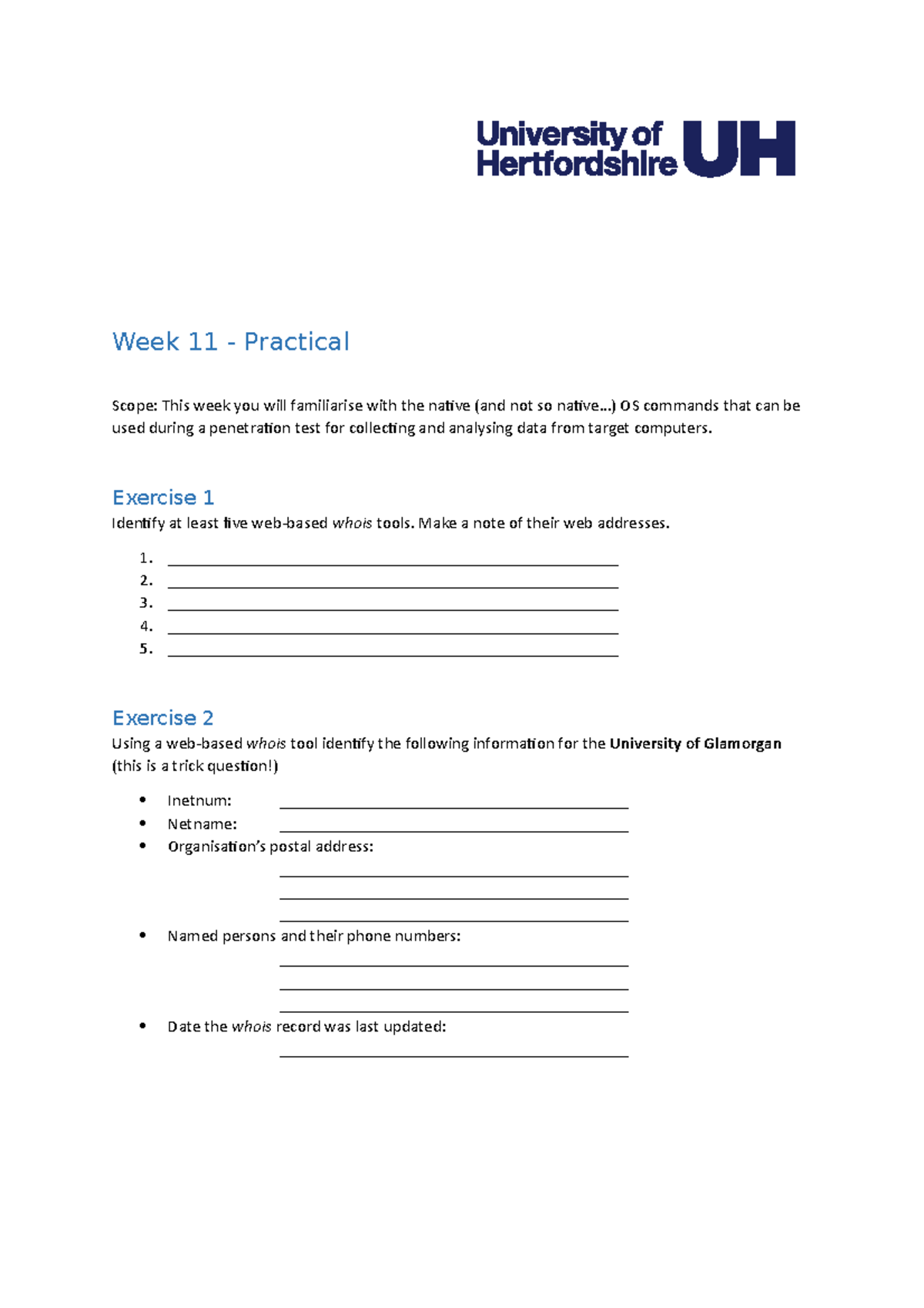 Week 11 - Practical - Week 11 - Practical Scope: This week you will ...