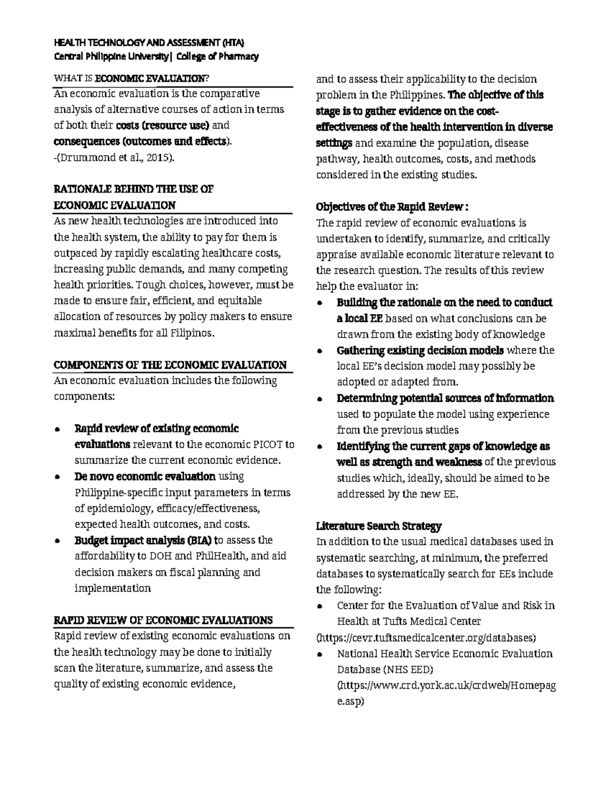 HTA Midterms Notes - Central Philippine University| College of Pharmacy ...