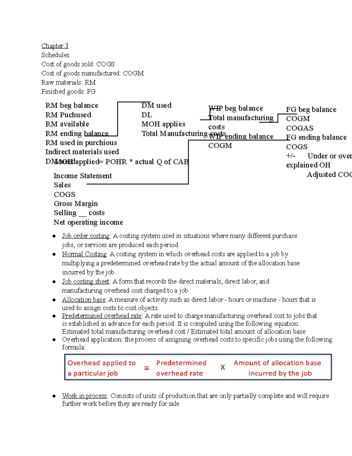 Chapter 3 - Chapter 3 Schedules Cost of goods sold: COGS Cost of goods ...
