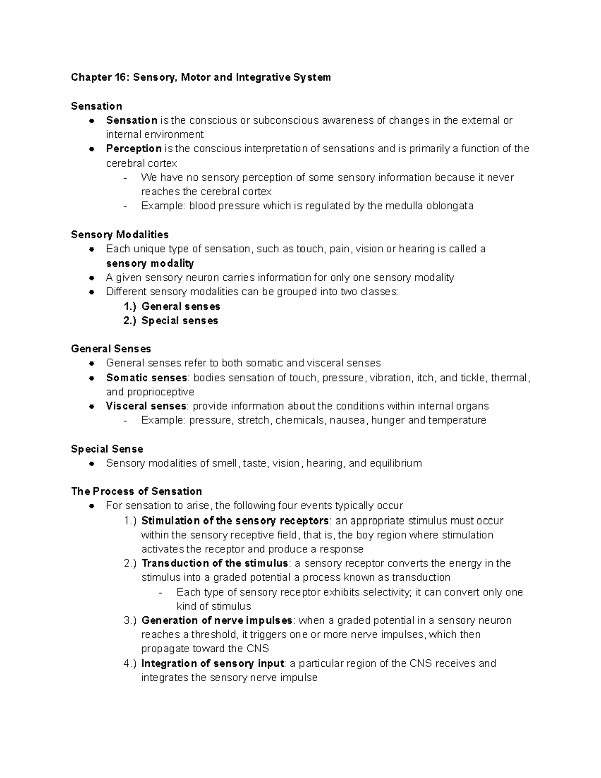 Sensory, Motor, and Integrative System - Chapter 16: Sensory, Motor and Integrative System ...