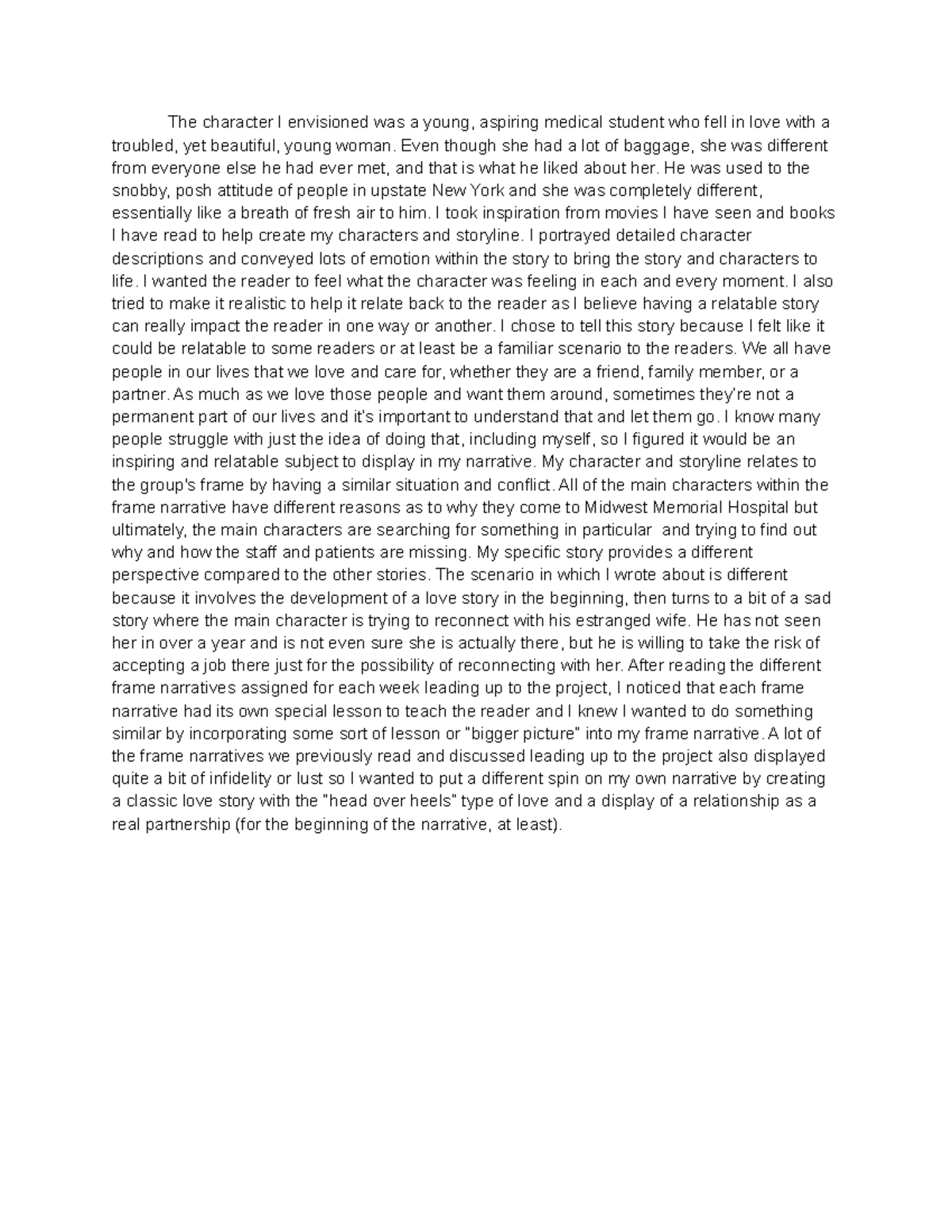 Frame Narrative Reflection - The character I envisioned was a young ...