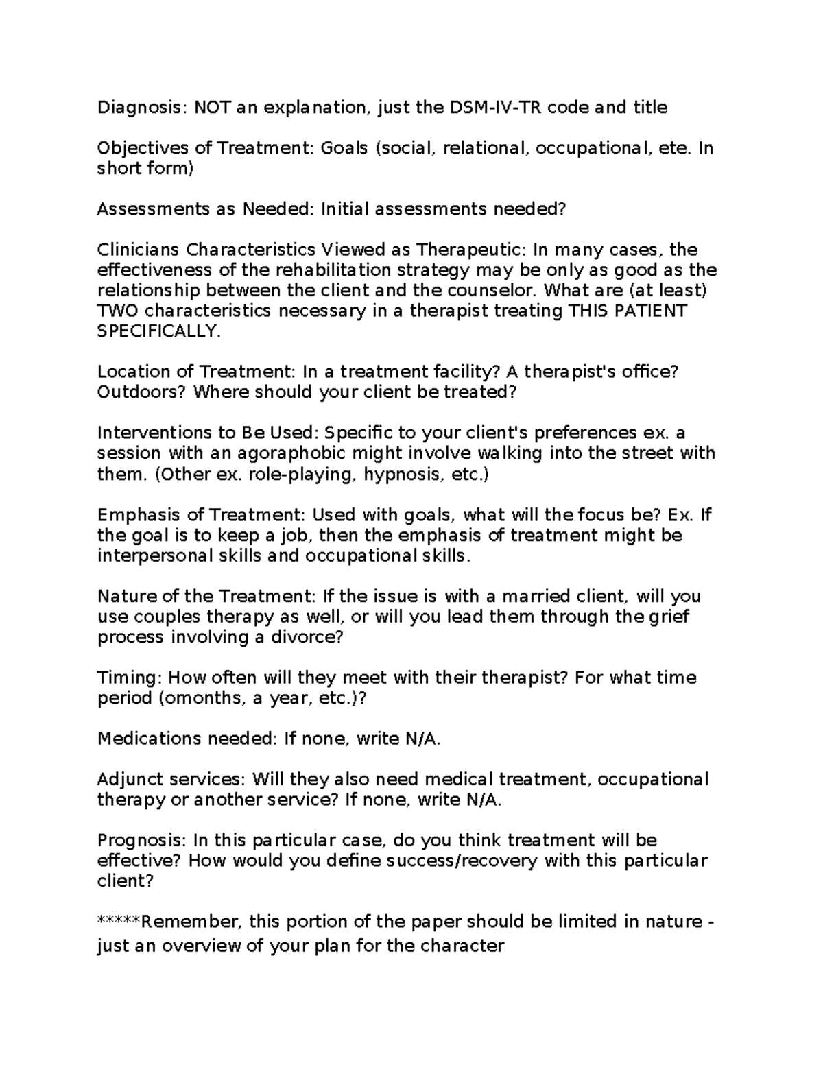 DO A Client MAP - Diagnosis: NOT an explanation, just the DSM-IV-TR ...