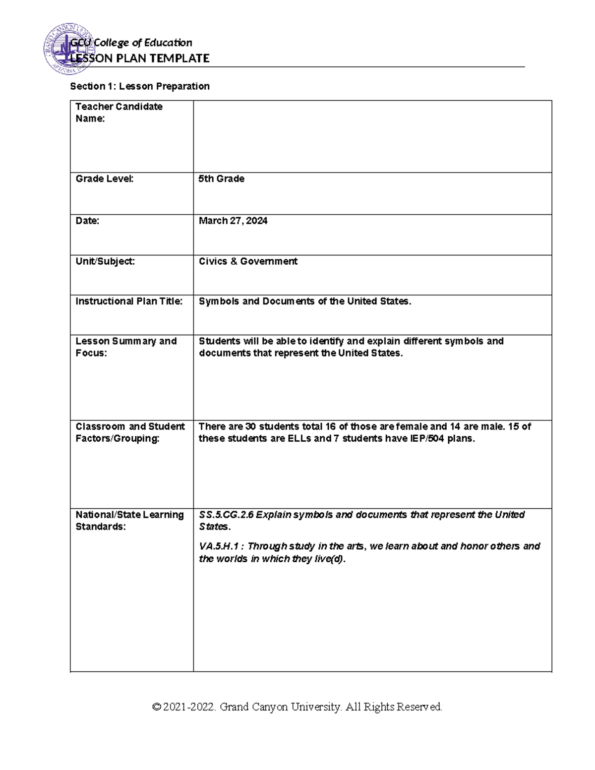 Civics Government Lesson Plan - LESSON PLAN TEMPLATE Section 1: Lesson ...