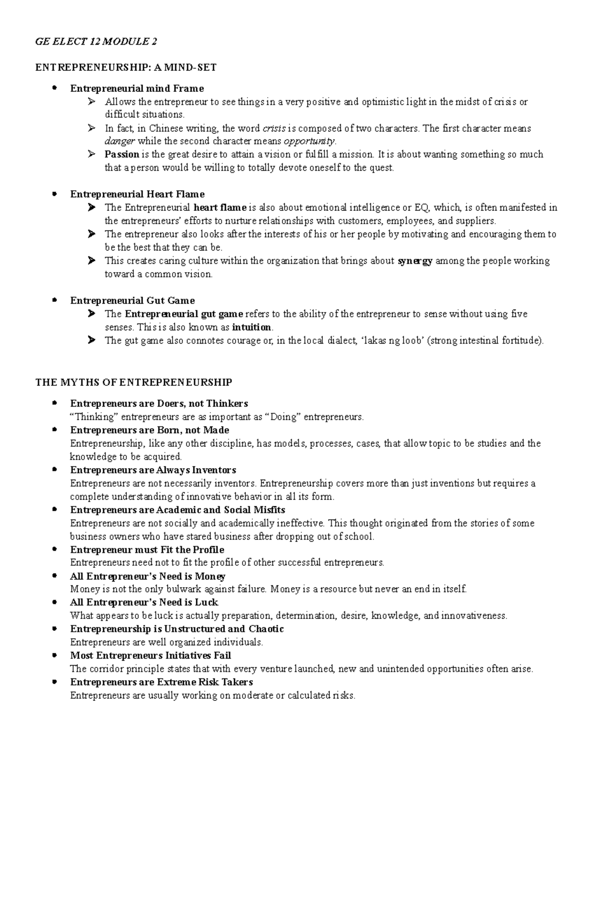 Entrep-MIND- Module-2 - GE ELECT 12 MODULE 2 ENTREPRENEURSHIP: A MIND ...