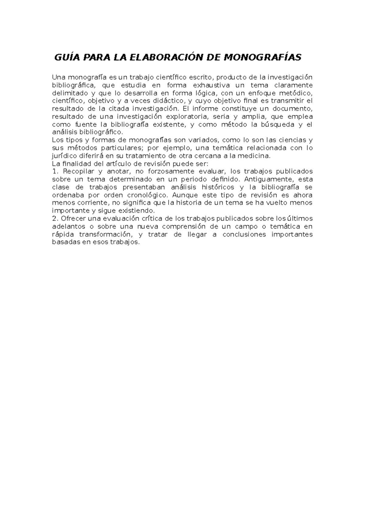 Cómo hacer una monografía - GUÍA PARA LA ELABORACIÓN DE MONOGRAFÍAS Una ...