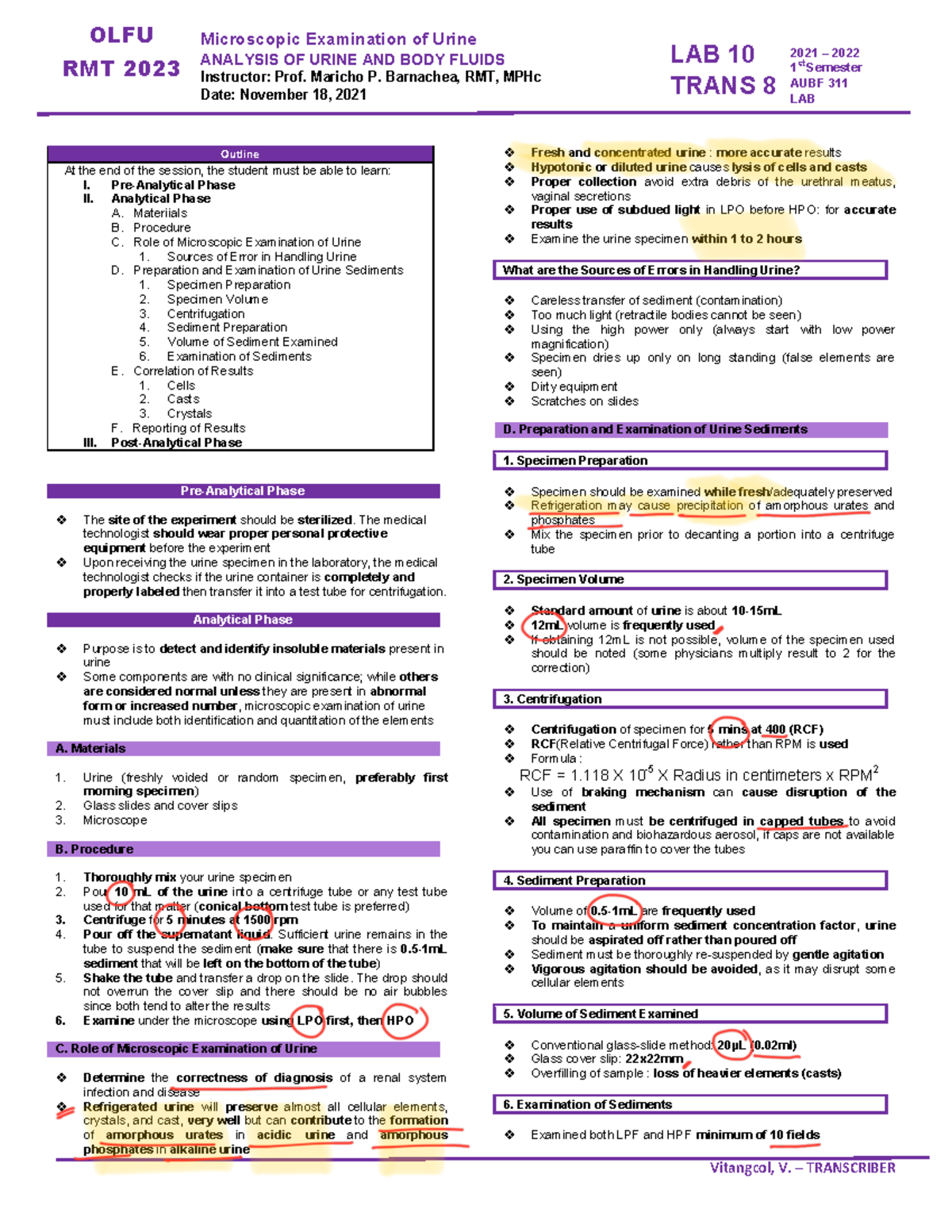 Clinical Microscopy LAB Midterm - Microscopic Examination of Urine ...