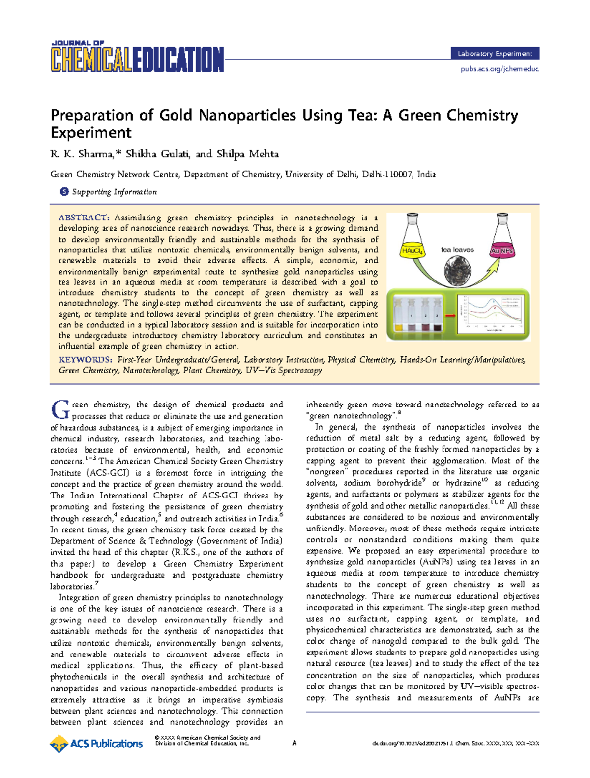 Sharma 2012 - học mãi - Preparation of Gold Nanoparticles Using Tea: A ...