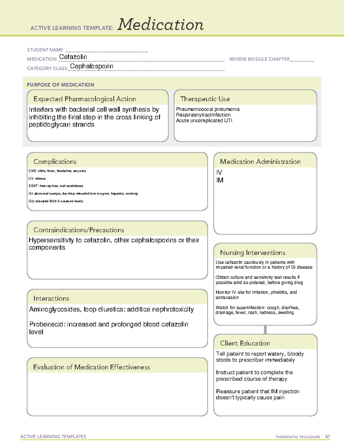 Cefazolin' - notes - ACTIVE LEARNING TEMPLATES TherapeuTic procedure A ...
