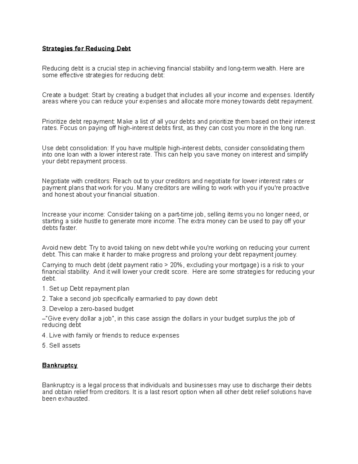 Strategies for Reducing Debt - Strategies for Reducing Debt Reducing ...