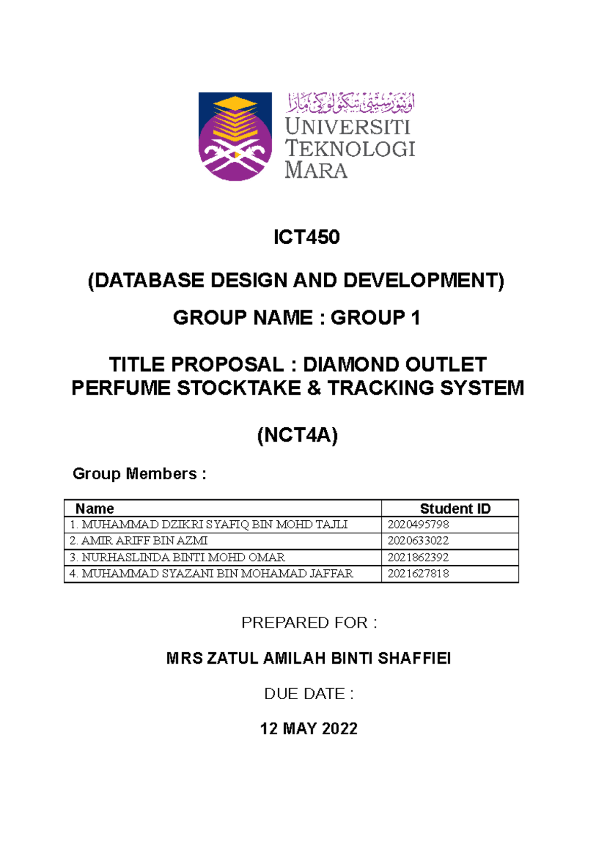 Proposal ICT450 - assignment - ICT (DATABASE DESIGN AND DEVELOPMENT ...