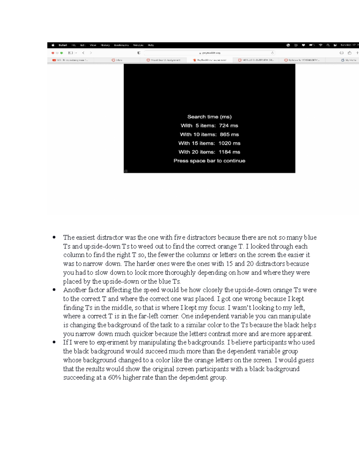 Visual Search - assignment - The easiest distractor was the one with ...