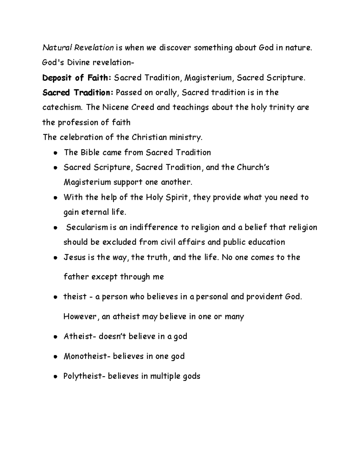 Group Notes - Natural Revelation is when we discover something about ...