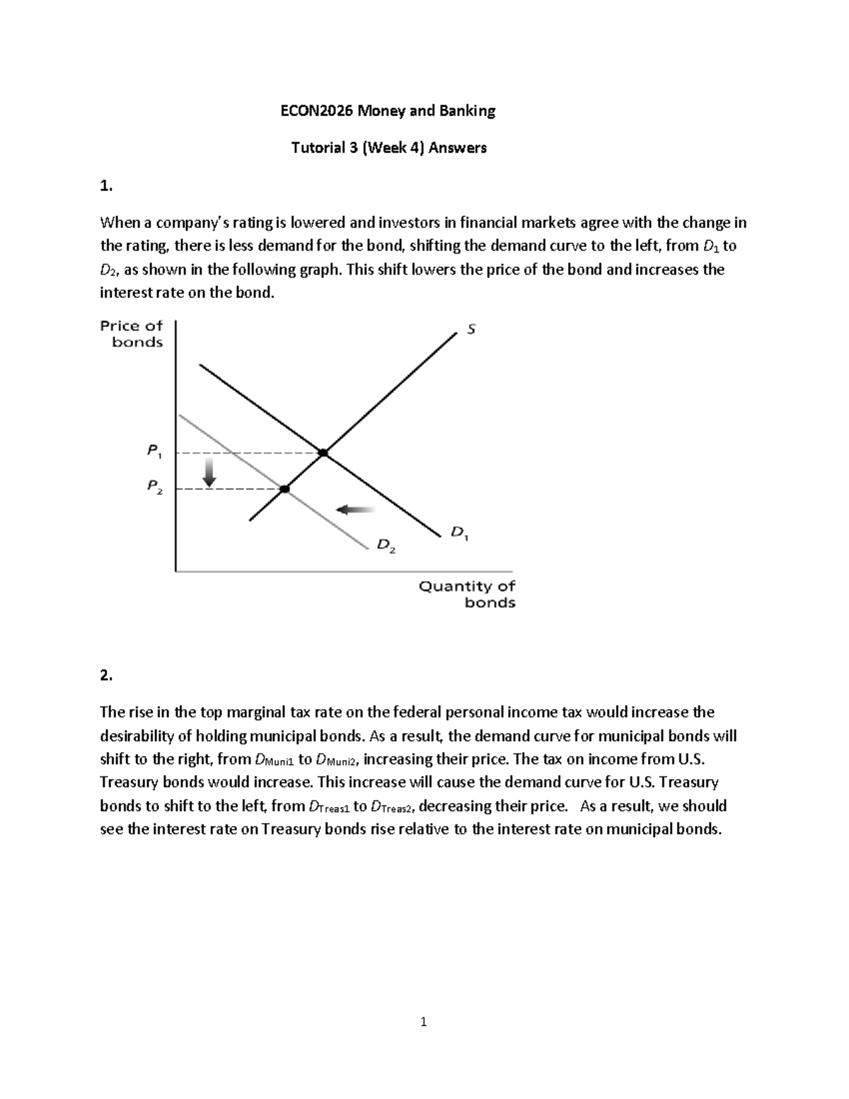 Tutorial 3 Answers - ECON2026 Money and Banking Tutorial 3 (Week 4) Answers 1. When a company’s ...