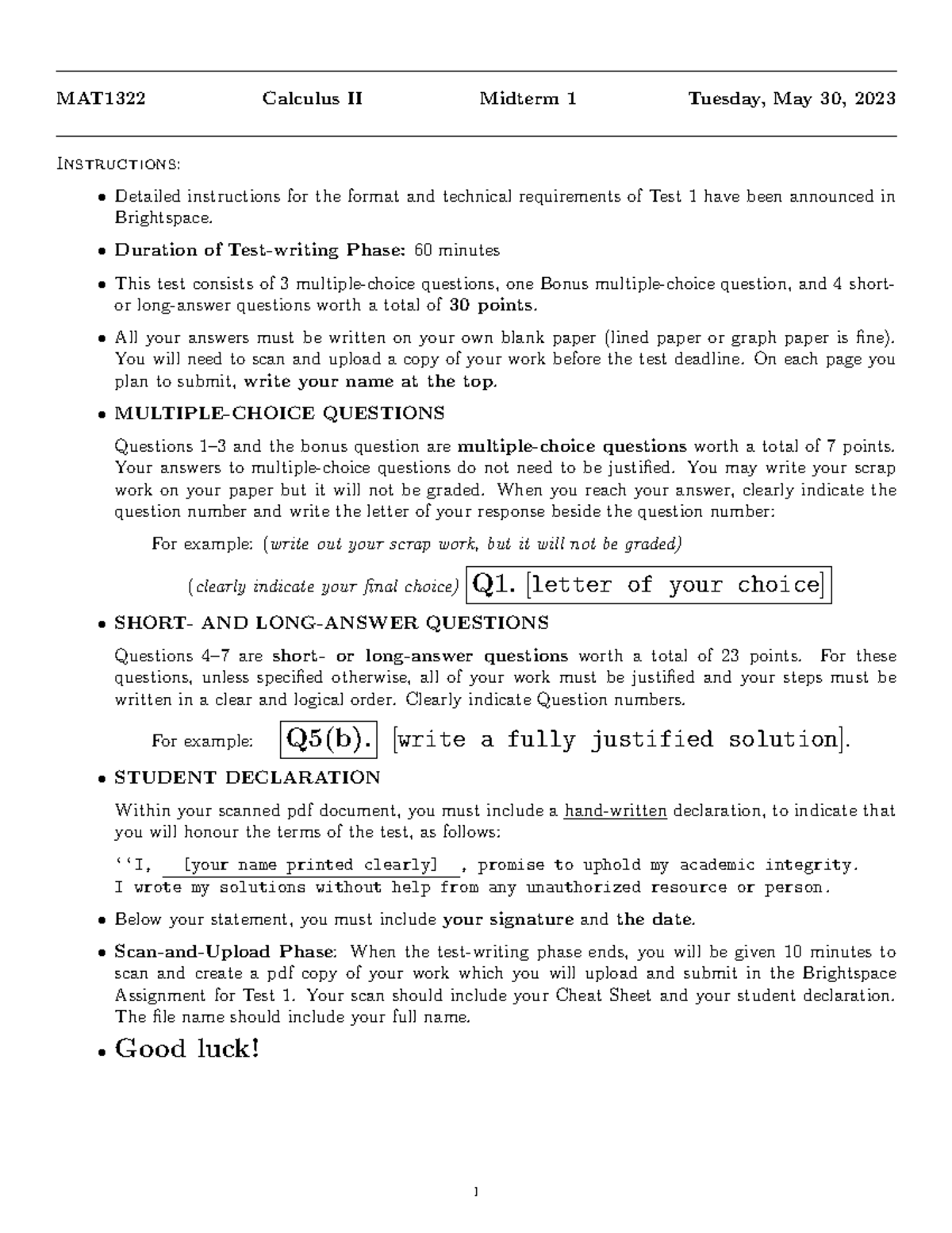 Midterm 1 - Just some notes! - MAT1322 Calculus II Midterm 1 Tuesday ...