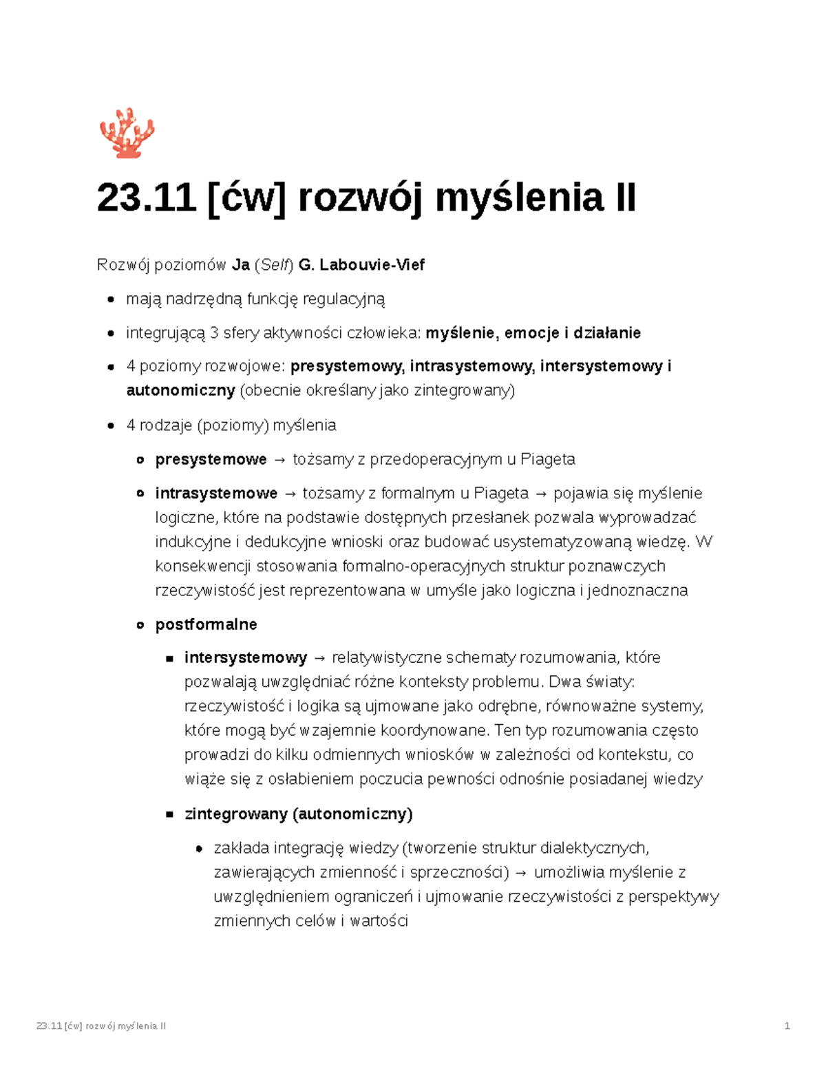 rozwój myślenia II - 🪸 23 [ćw] rozwój myślenia II Rozwój poziomów Ja ...