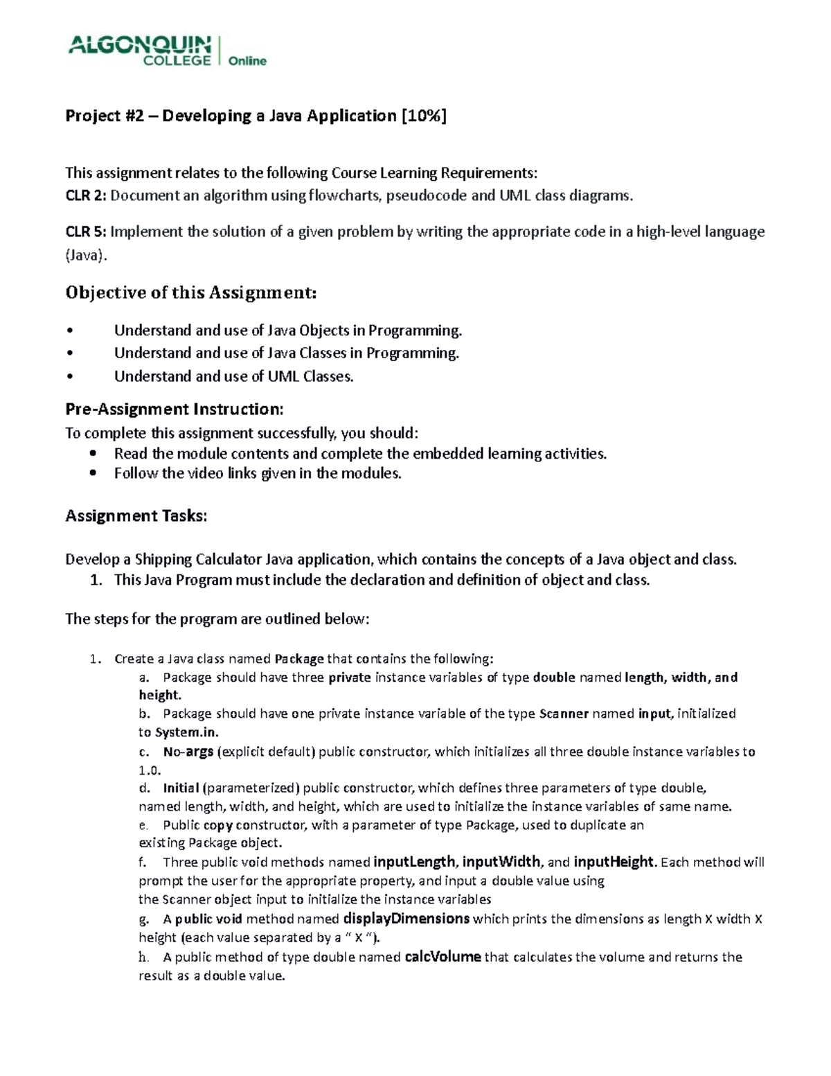 CST8116 - Project #2 v1 - See doc - Project #2 – Developing a Java Application [10%] This ...