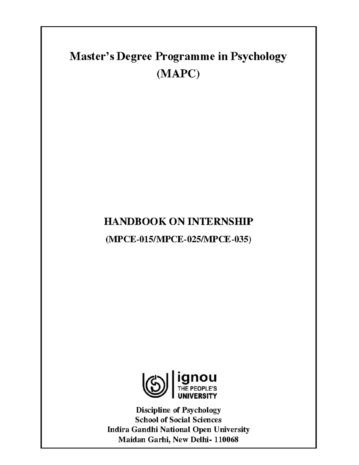 MPCE-25 - Internship Study material - Master’s Degree Programme in ...